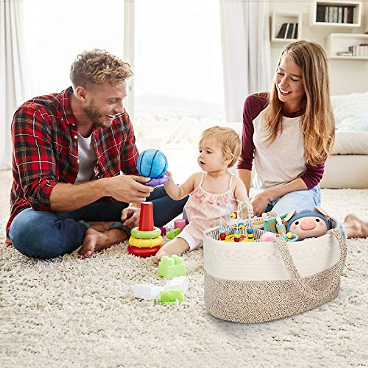 Baby Diaper Caddy Organizer, Stylish Cotton Rope Baby Basket Nursery Storage Organizer for Changing Table, Maliton Extra Large Diaper Caddy for Baby Stuff, Baby Registry Must Haves