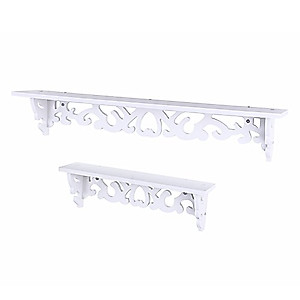 Yosoo White Wooden Chic Filigree Style Decorative Floating Wall Shelf, Cutout Design Shelves (Small)