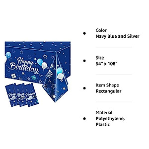 Tegeme Navy Blue Party Supplies Stars Happy Birthday Tablecloths Starry Confetti Table Covers for Kids Birthday Party Decor(Navy Blue and Silver,3 Pack)