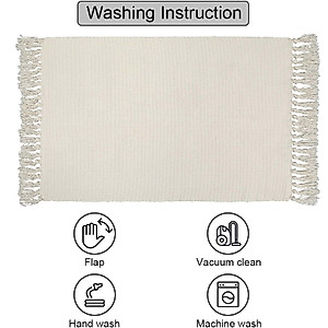 Seavish Boho Bathroom Rug with Tassel 2x3 Beige Washable Kitchen Rug, Small Cotton Woven Entryway Rug Reversible Low Profile Door Mat Modern Farmhouse Carpet Rug for Bedroom Laundry Room Dorm