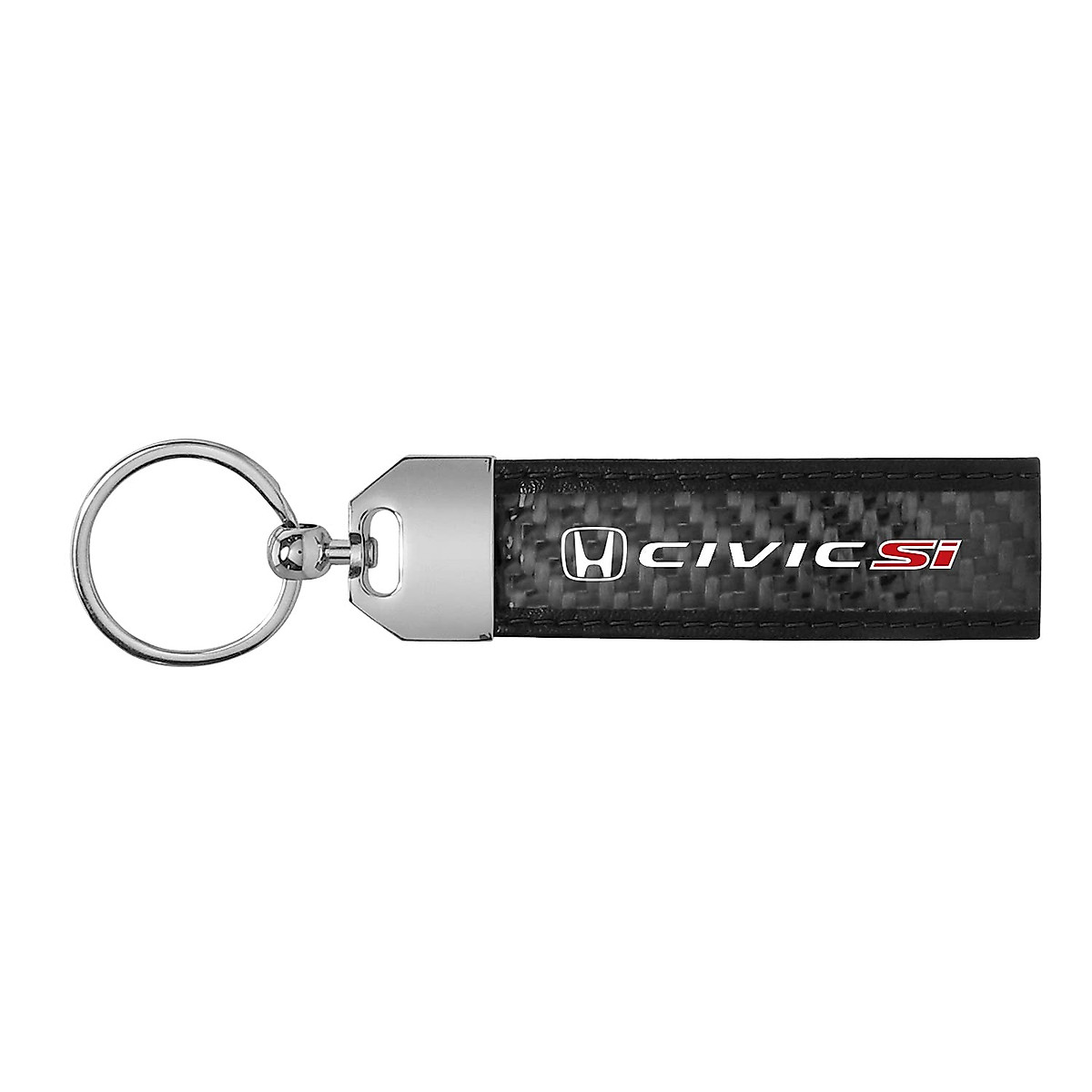 iPick Image 100% Real Carbon Fiber Leather Strap Key Chain with Black Stitching for Honda Civic Si