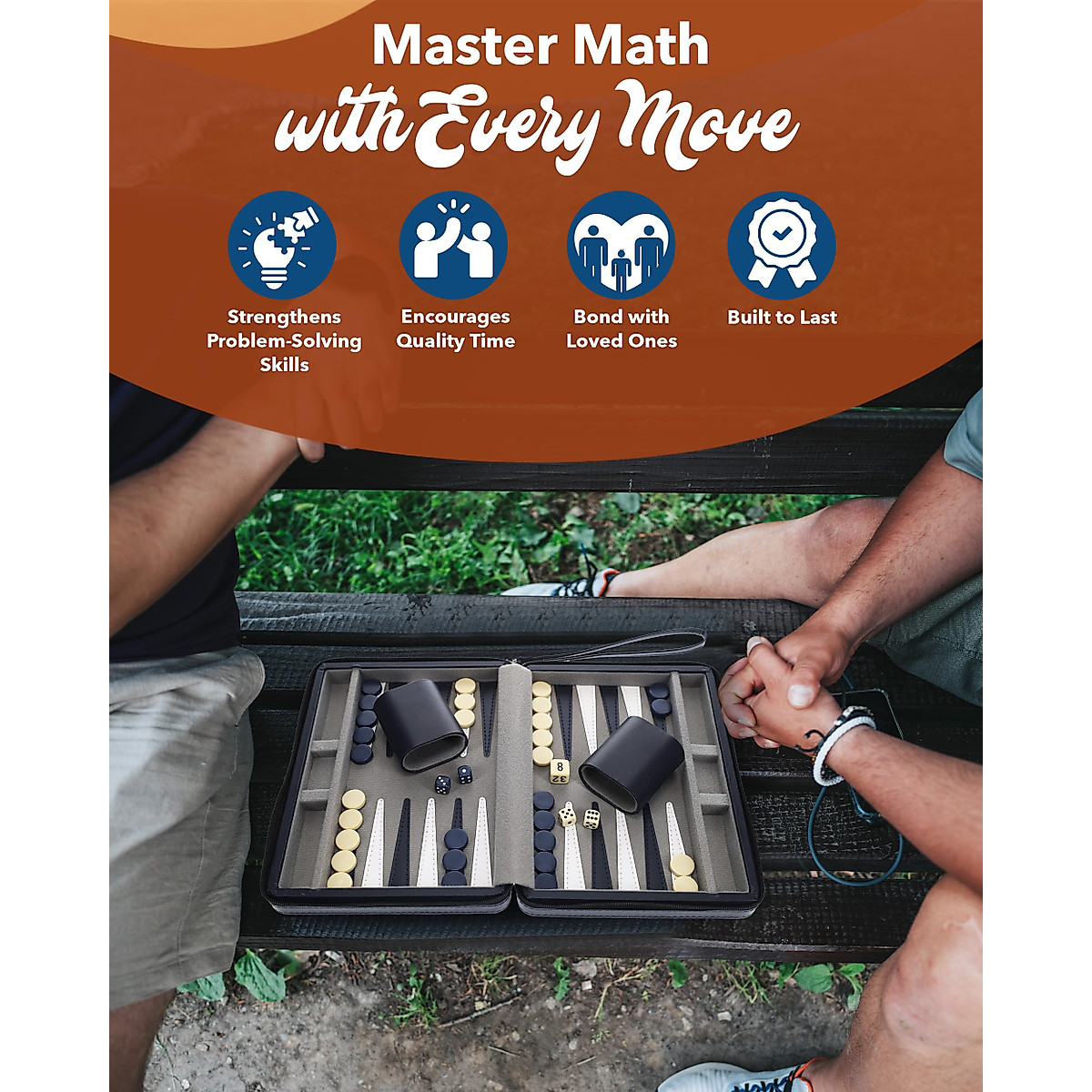 WE Games Backgammon Set, Board Games for Adults - Travel Games - Magnetic with Navy Blue Leatherette Backgammon Board and Carrying Strap - Travel Backgammon Sets for Adults