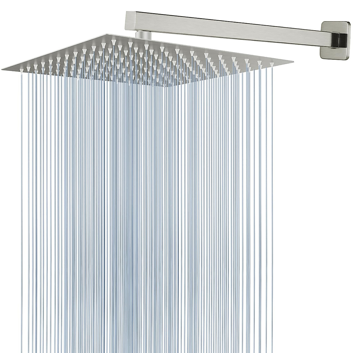 Voolan All Metal Shower Head with Extension Arm, Stainless Steel Waterfall Rainfall Showerheads, High Flow Bathroom Square Rain Shower Head (12’’ Shower Head with 16’’ Shower Arm, Brushed Nickel)