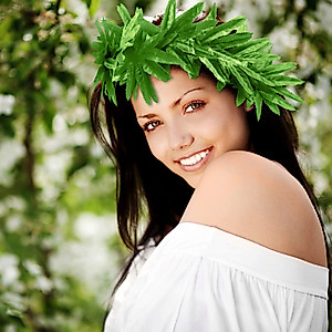 WILLBOND 6 Pieces Tropical Fern Leaf Headband Hawaiian Tropical Leis Headband Knitted Fabric Toga Headwear Leaf Crown