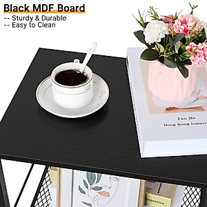 ETELI 3 Tier Side Table with Wheels Black Rolling End Side Table Small with Storage Shelves Industrial Night Stand for Small Space Living Room Bedroom Kitchen Office