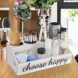 Hair Tool Organizer, Hair Dryer Holder Rustic Wood Blow Dryer Holder Hair Product Straightener Brush Holder Wall Mount Vanity Accessories Bathroom Sink Organizer Storage Stand Countertop Cabinet Door