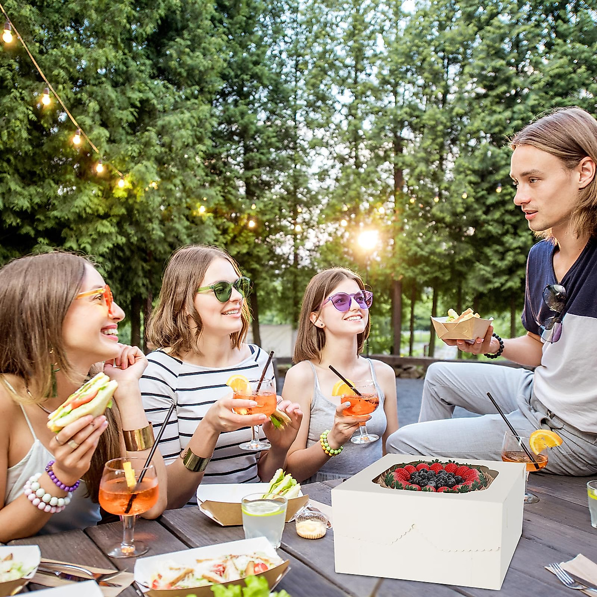 TOMNK 20pcs Cake Boxes, 12x12x6Inch White Bakery Boxes with Window, Disposable Cake Caddy Carrier Container for Valentine's Day, Mother's Day, Pie Pastries Cookies Cakes