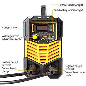 MMA Welder,160A ARC Welder Machine IGBT Inverter Digital Display LCD Hot Start Welder with Welding Stick Electrodes| Electrode Holder| Work Clamp| Input Power Adapter Cable| Brush 110V Home Use