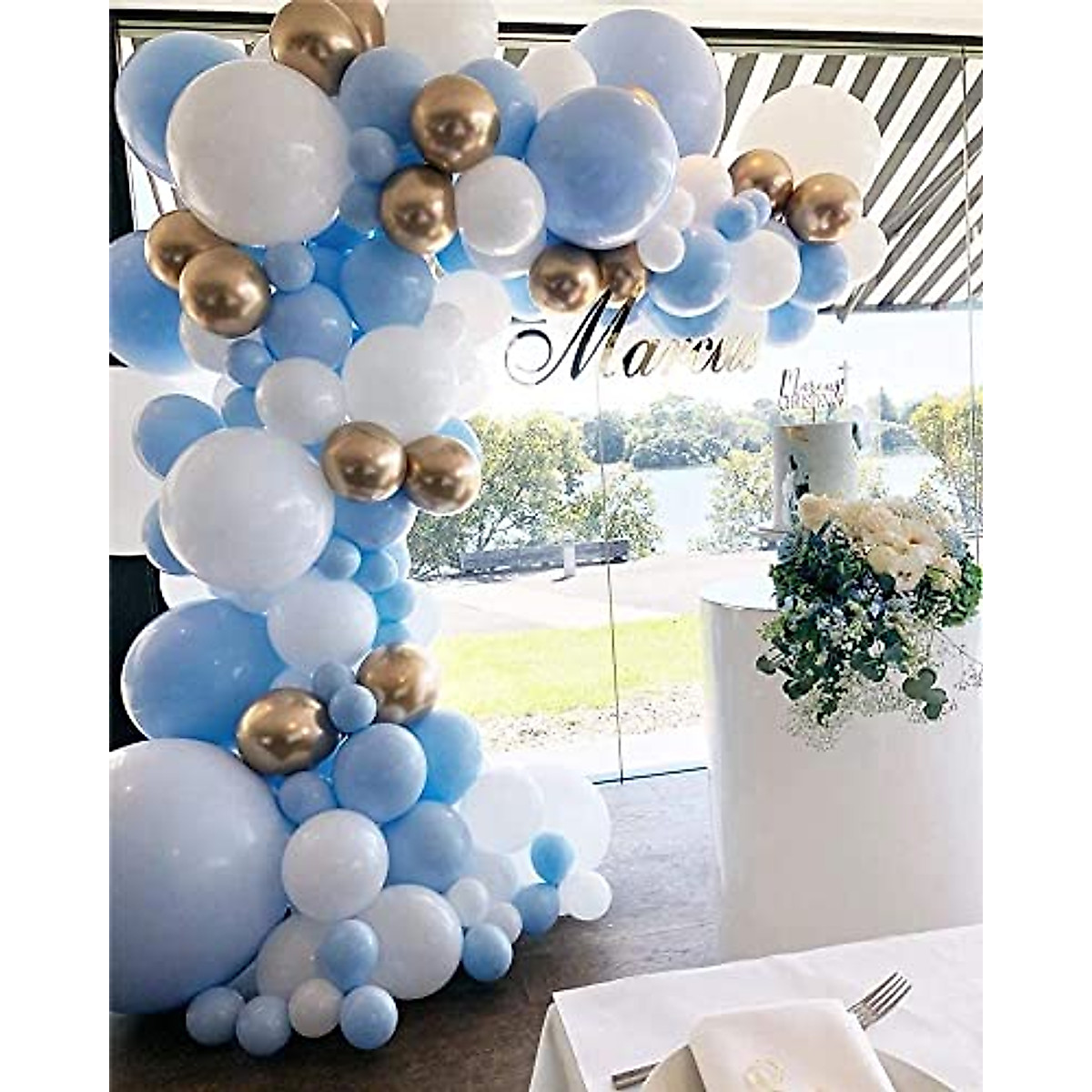 DUBEDAT Blue White Gold Balloon Garland Arch Kit Metallic Chrome God Ballons with Macaroon Blue White Latex Balloons for Birthday Wedding Bridal Shower Party Baby Shower Decoration