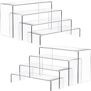 2 Set Large Acrylic Risers, 8 Pcs Rectangular Clear Acrylic Display Stand, Display Risers Shelf for Retail Desktop Shoe Showcase Jewelry Funko Pop Figures