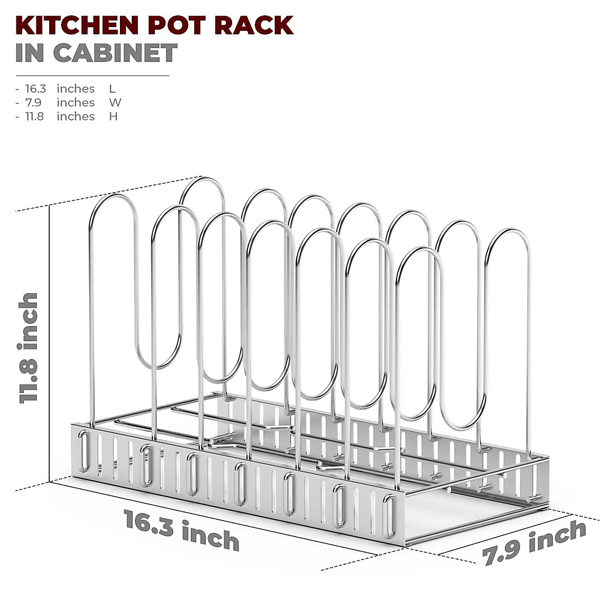Vdomus Pot Rack Organizer with 3 DIY Methods, Black Metal Kitchen 8+ Pots Holder, Height and Position are Adjustable Cabinet Pantry Pot Lid Holder (Upgraded)