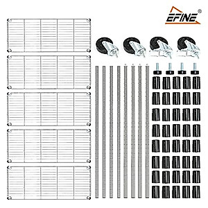 EFINE 5-Tier Chrome NSF Certified Storage Shelves, Heavy Duty Steel Wire Shelving Unit with Wheels and Adjustable Feet, Used as Pantry Shelf, Garage or Bakers Rack Kitchen Shelving - (18"x48"x72")