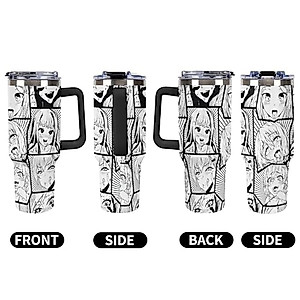 Niapessel Leak Proof Tumbler, Insulated Water Bottles with Straw, Anime Girl Face Emotion Insulated Cup with Handle 40 Oz Stainless Steel Flask for School, Travel, Car, Sports, Work