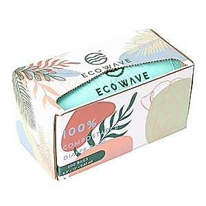 ECO WAVE 100% Compostable Diaper Bags, 200 bags, ASTM D6400, EN 13432, US BPI and Europe OK Compost Home Certified Disposable Biodegradable Baby Poop Bags