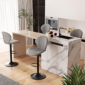 Nalupatio Bar Stools Set of 4 Modern Swivel Bar Chairs, Barstools Counter Height with High Backrest, Easy 3-5 Minute Assembly for Bar, Kitchen, Dining Room Light Grey