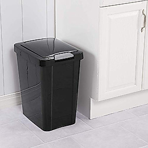 Sterilite 7.5 Gallon TouchTop Narrow Plastic Wastebasket with Secure Titanium Latch for Kitchen, Bathroom, and Office Use, Black (8 Pack)