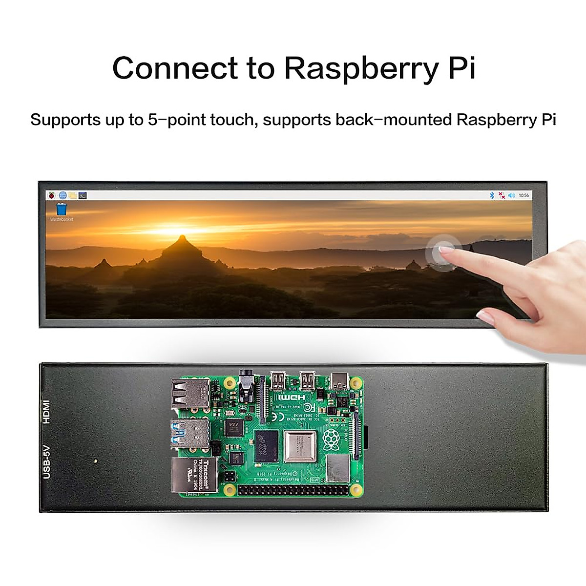 LESOWN 8.8 inch Wide Touch Screen Monitor LCD Display, 480x1920 LCD Monitor bar LCD Display Ultra Wide Screen Monitor for Windows Rpi4