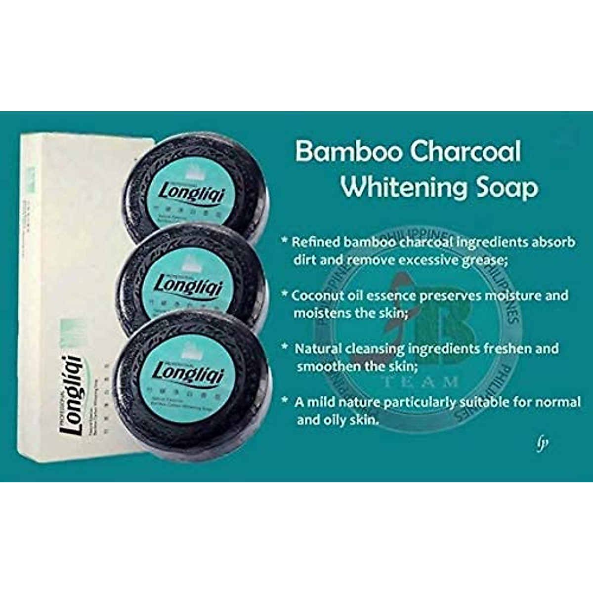 Longrich Bamboo Charcoal Soap, Black Soap,Brightening Soap for Fighting Pimples, Acne, 3 Bars