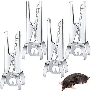 Gopher Trap Easy Setup Scissor Trap Reusable Mole Traps for Lawns Galvanized Metal Pest Control Traps for Gardens Farms Nurseries Field Outdoor Use, Silver Color (4 Pcs)
