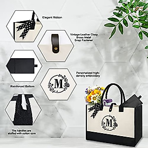 BeeGreen Birthday Gifts for Women w Magnetic Buckle Personalized Gifts for Women w Inner Zipper Pockets Initial Gifts for Women Embroidery Monogram Gifts for Women Mom Teacher Mother 13oz Canvas S