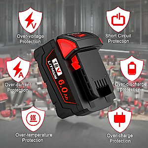 KIGWOF 4 Packs 18V 6.0Ah Battery Replacement for Milwaukee M18 Battery Compatible with M18 Milwaukee XC Lithium-Ion Battery 48-11-1850 48-11-1852 48-11-1840 48-11-1860 Cordless Tools