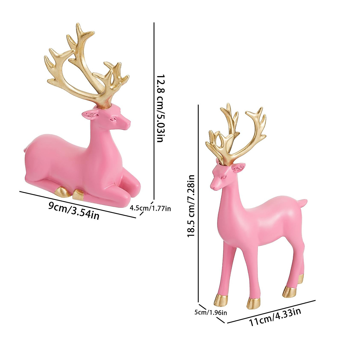 BULINGNA 2PCS Christmas Reindeer Figurines Sitting & Standing Deer Resin Statues Home Decor Creative Elk Decor for Cabinet, Office, Desktop (One Size, A-Pink)
