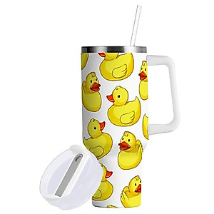 MCHIVER Cartoon Yellow Ducks 30 oz Tumbler with Handle and Straw Stainless Steel Vacuum Water Bottle Leak-proof Travel Coffee Mug Insulated Cup for Home Office Car