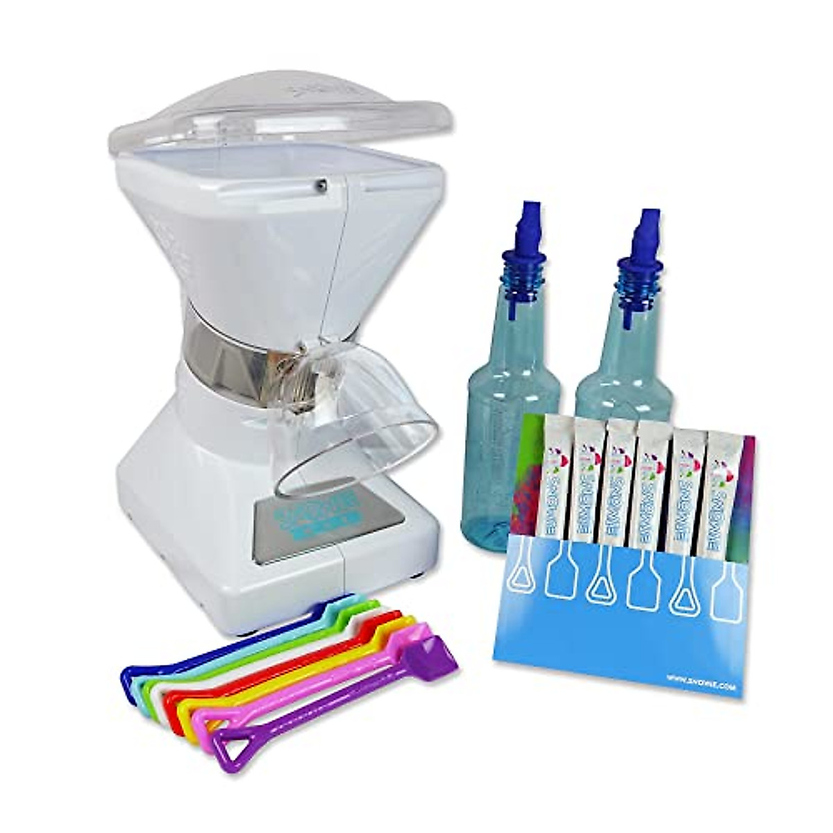 Little Snowie Max Snow Cone Machine - Premium Shaved Ice Maker, With Powder Sticks Syrup Mix, 6-Stick Kit, White