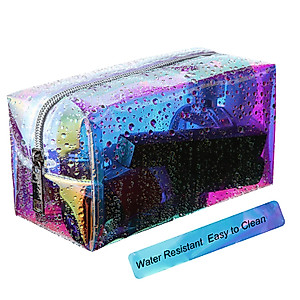 Boao 2 Pieces Clear Iridescent Holographic Makeup Bag Cosmetic Toiletry Bag Pouch Waterproof Portable Skinny Glitter Pencil Case Travel Handbag for Makeup Tools Organize(Plain)