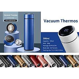 16oz Thermos Stainless Steel Double Wall Vacuum Flask Smart Water Bottle with LED Screen for Temp (Red)