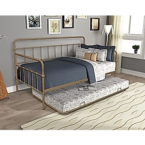 Merax Twin Daybed Sofa Bed with Upholstered Sideboard with Trundle, Metal + Bronze
