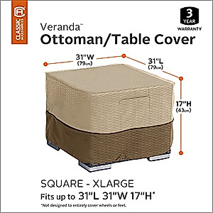 Classic Accessories Veranda Water-Resistant 31 Inch Square Patio Ottoman/Side Table Cover, Outdoor Ottoman Cover