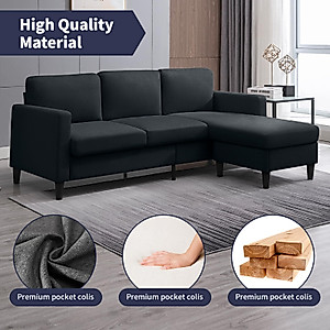 Zafly Convertible Sectional Sofa Couch with Movable Storage Ottoman Chaise, Living Room 3 Seat L-Shaped Sofá, Modern Linen Fabric Home Sofa -Dark Gray