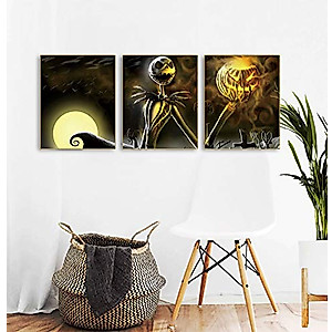 Halloween Day of The Dead Skull Dead Abstract Art Painting Set of 3 ( 8”X10”Canvas Picture) Home Living Room Decor Pumpkin Halloween Decor Poster Wall Art Pictures Painting Room Home Decor Gift