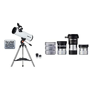 Celestron 21079 Cometron 114AZ Reflector Telescope, White & AstroMaster Telescope Accessory Kit