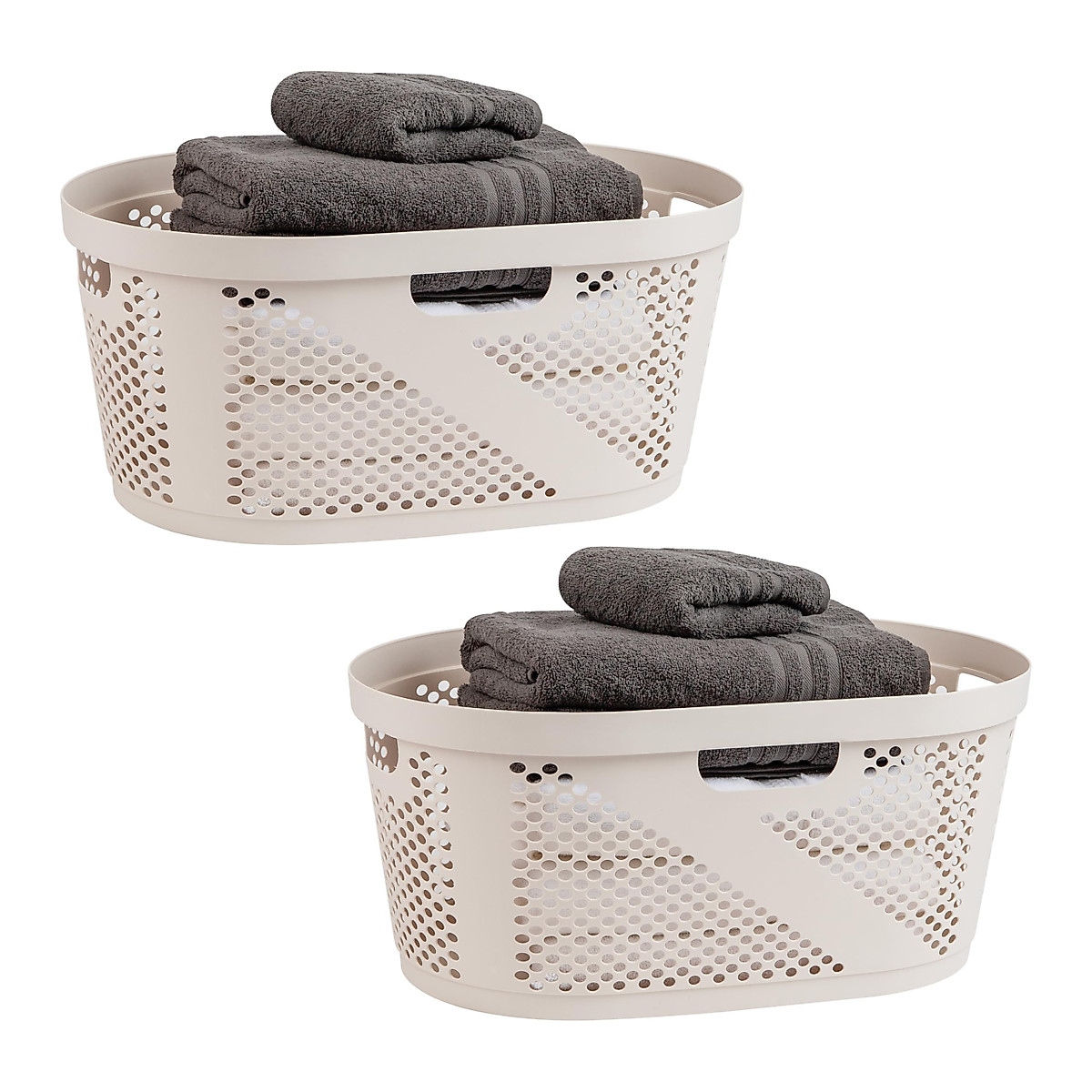 Mind Reader 40L Laundry Basket, Clothes Hamper, Ventilated, Plastic, 23"L x 14.5"W x 10.5"H, Set of 2, Ivory