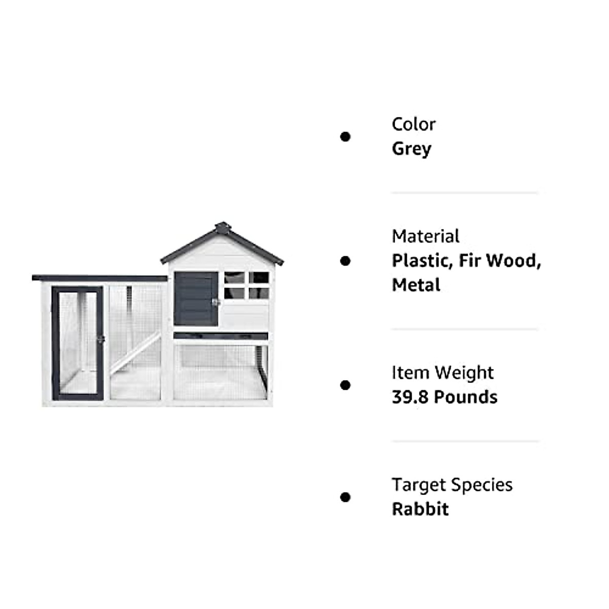 48''L Rabbit Hutch Indoor Outdoor Bunny Cage Rabbit Hutch Wood House Pet Cage for Small Animals (Grey/White)