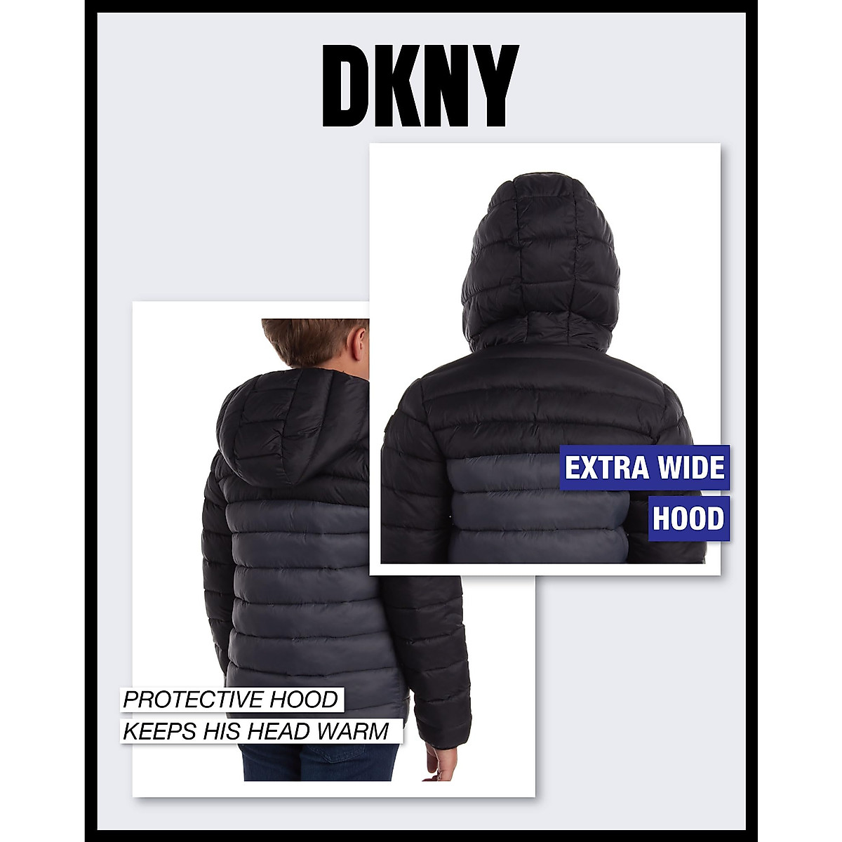 DKNY Boys Jacket – Midweight Insulated Quilted Outerwear Parka Puffer Coat – Water Resistant Boys Winter Hooded Jacket (8-20), Size 10-12, Charcoal/Black