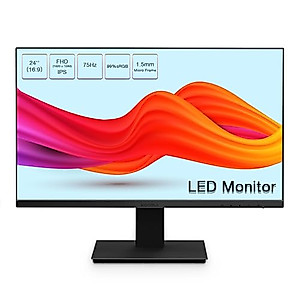 KOORUI 24 inch Computer Monitor, 75Hz FHD IPS Monitor, Frameless Ultra Slim Design, 99% SRGB, Flicker-Free, HDMI, VGA, VESA Mountable, Ergonomic Tilt Eye Care LED Display for Home Office