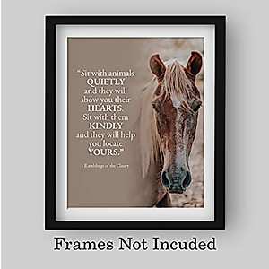 "Sit With Animals Quietly" Inspirational Wall Art Sign -8 x 10" Rustic Typographic Poster Print w/Horse Image-Ready to Frame. Home-Office-Country-Barn Decor. Perfect Gift for Vets & Horse Lovers!