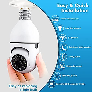 Light Bulb Security Camera 2.4GHz/5GHz WiFi 360 Wireless Light Bulb Camera for Home Security Motion Tracking Alarm, 1080P Light Socket Cameras Night Vision Two-Way Talk Compatible with Alexa, Tuya