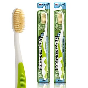 MOUTHWATCHERS Dr Plotkas Extra Soft Flossing Toothbrush Manual Soft Toothbrush for Adults | Ultra Clean Toothbrush | Good for Sensitive Teeth and Gums | Green, 2 Count