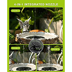 Xinhong Solar Bird Bath Fountains, Upgrade 3W Solar Powered Fountain Pump with 3 In 1 Rotation Nozzle, Free Standing Floating Solar Fountain Pump for Bird Bath, Fish Tank, Pond