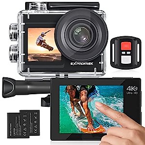 Exprotrek Action Camera 4K 60FPS with Touch Screen,EIS 170 ° Ultra Wide Angle, 40m Waterproof Underwater Remote Control Sports Camera with Helmet Accessories