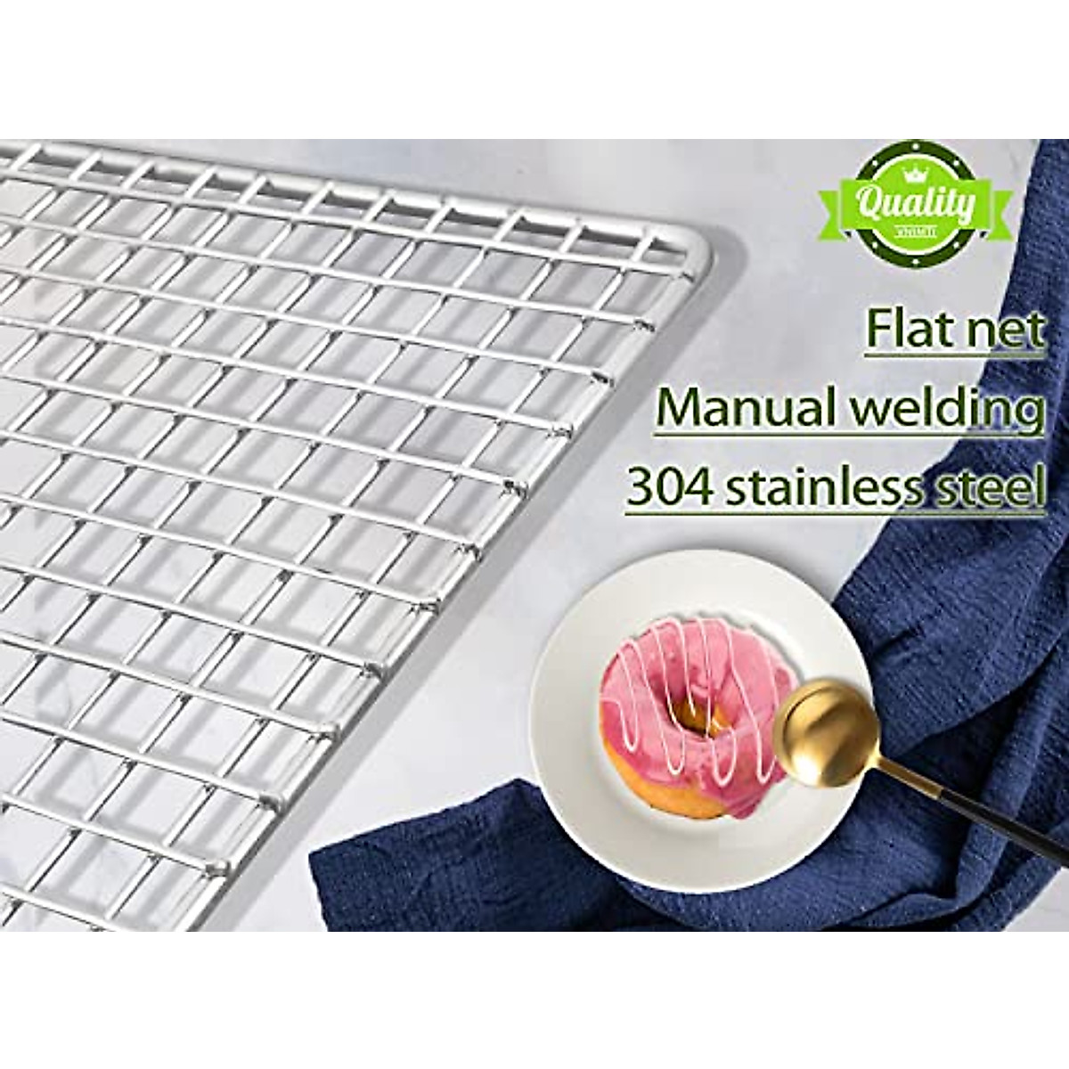 VNIMTI Baking Rack 2 Packs, Stainless Steel Cooling Racks, Wire Rack for Baking, Oven Safe Cookie Cooling Rack for Cooking, Roasting, Grilling, Drying, Fit Half Sheet Pan (16.5" * 12")