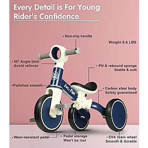 LOL-FUN Baby Balance Bike Toy for 1 2 Year Old Boys Girls Gift Toddler Tricycle 1-3 Year Old with Removable Pedal, 4 in 1 Trike for Ages 1-3 Present