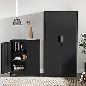 SONGMICS Garage Cabinet, Metal Storage Cabinet with Doors and Shelves, Office Cabinet for Home Office, Garage and Utility Room, Black UOMC015B01