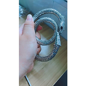 Mandy Xia Punk Rhinestone Curved Stretch Snake Animal Cuff Bangle Bracelet for Women Ladies Wristband Jewelry (Silver)