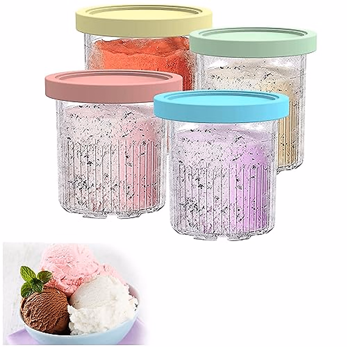 DISXENT Creami Pints and Lids, for Ninja Creamy Pints Lids,24 OZ Pint Ice Cream Containers Airtight and Leaf-Proof for NC500 NC501 Series Ice Cream Maker