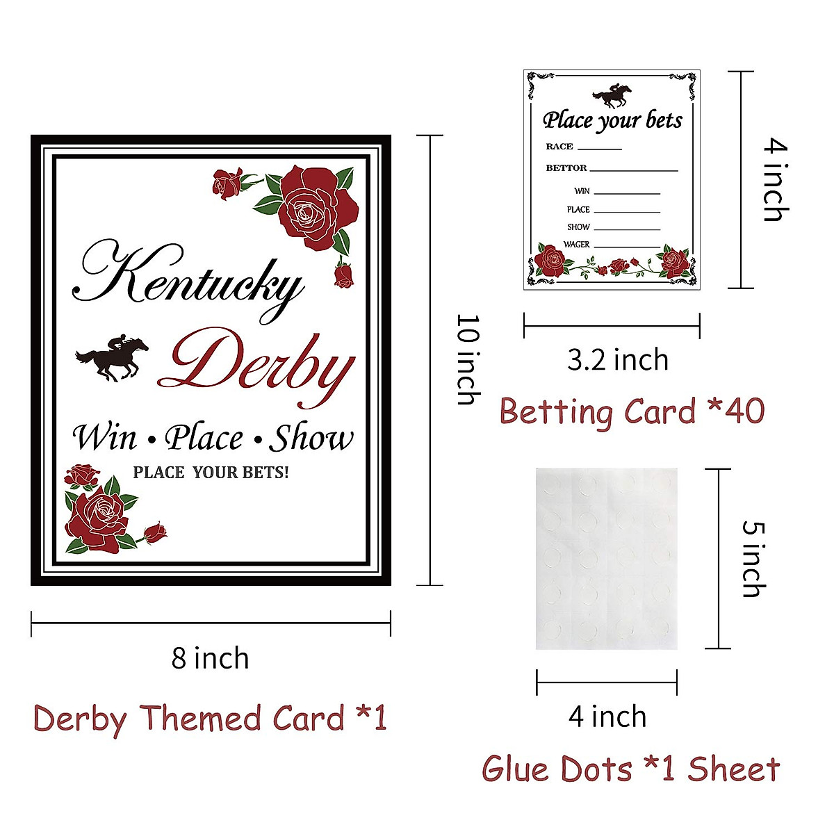 ANGOLIO Race Horse Party Supplies, 40Pcs Betting Card for Guess Who will Win the First on Horse Racing, Win Place Show Ticket Play Your Bets Card Derby Invitation Guessing Game Card